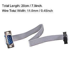 uxcell IDC Wire Flat Ribbon Cable DB9 Male to FC-10 Female Connector 2.54mm Pitch 20cm Length, 2pcs