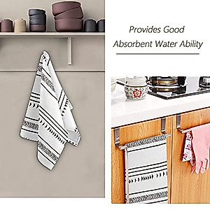 SHUSTARY 2 Pack Boho Hand Towels for Bathroom,Microfiber Soft Absorbent Black and White Kitchen Dish Towels Decorative Chic Triangle and Geometric Tassel Bath Towel for Bathroom,Face,Gym,Spa 14"x28"