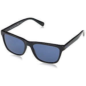 Polo Ralph Lauren Men's PH4167 Square Sunglasses, Shiny Black/Dark Blue, 56 mm