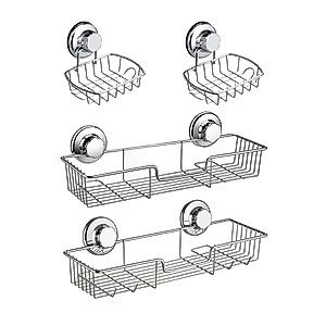 SANNO Suction Cups Shower Caddy Suction Soap Holder, Shower Organizer with Soap Holder Wall Mounted Stainless Steel Rustproof Shower Basket