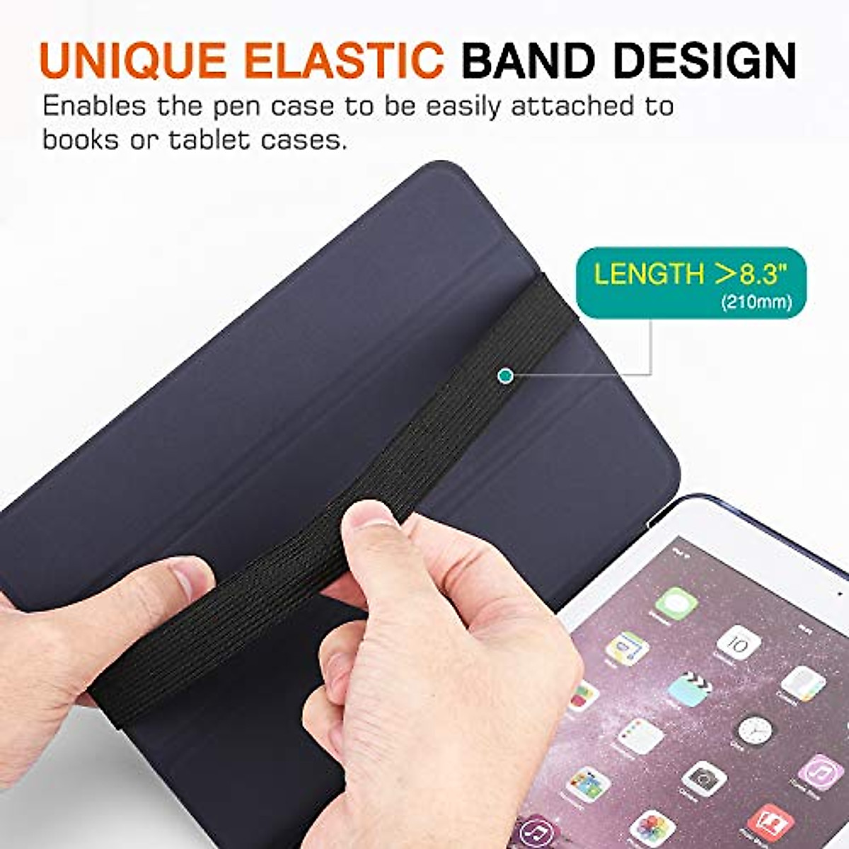 MoKo Pencil Case (2 Pack), PU Leather Pen Pencil Pouch Holder Stationery Zipper Bag with Elastic Strap for Pens, Pencils, Markers, Eraser - Printing & Gold Pink