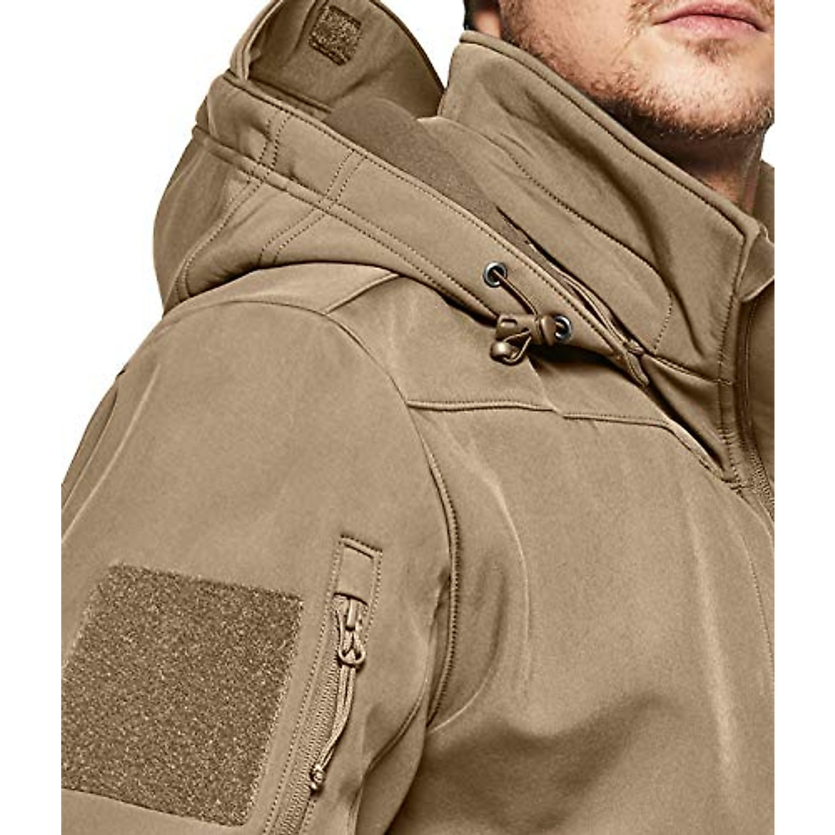 CQR Men's Winter Tactical Military Jackets, Lightweight Water Resistant Fleece Lined Softshell Hunting Jacket w Hoodie, Operator Multipocket Coyote, XX-Large