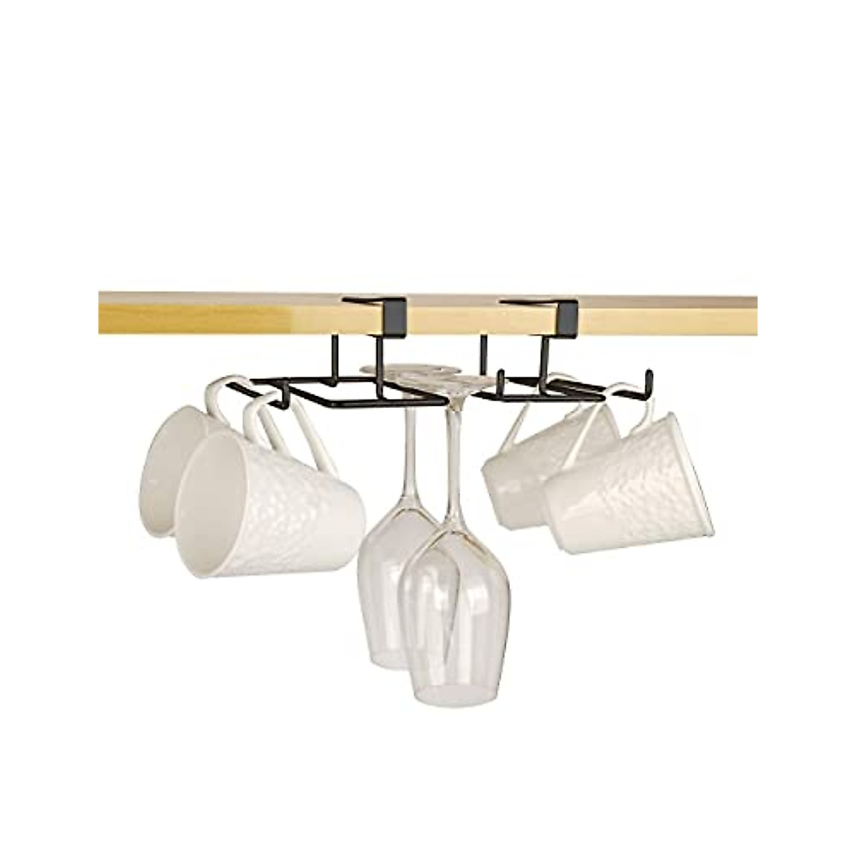 Bafvt Wine Glass And Mug Holder - Stemware Rack Under Cabinet - 304 Stainless Steel Hanger Storage Shelf, Fit for The Cabinet 0.8“ or Less (Black, 18cm-3 Rows)