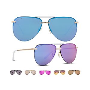 DIFF Tahoe Oversized Aviator Sunglasses for Women UV400 Protection, Gold + Purple Mirror