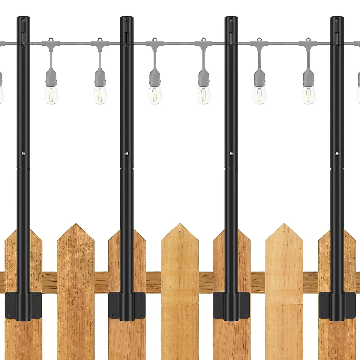 Suchtale 4 Pack 2.8 FT String Light Poles, Suspension Outdoor Fence Post Lights with Clip and Bracket, Outside String Lights Hanging, Wall Mounting Stand for Patio Garden Backyard Wedding Party, Black
