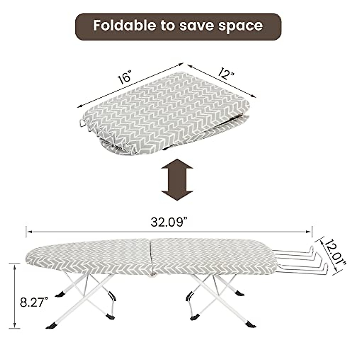 STORAGE MANIAC Tabletop Ironing Board with Iron Rest, Portable Ironing Board with Cover and Pad, Compact Space Saving Foldable Countertop Ironing Board for Home Supply, Dorm, Travel - Maze