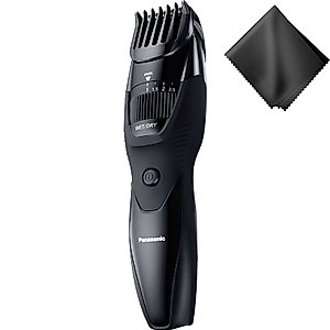 Panasonic Newest Wet/Dry Beard Cordless Men's Beard Trimmer with Precision Dial, Adjustable 19 Length Setting, Rechargeable Battery, Washable, BROAGE Black Cleaning Cloth