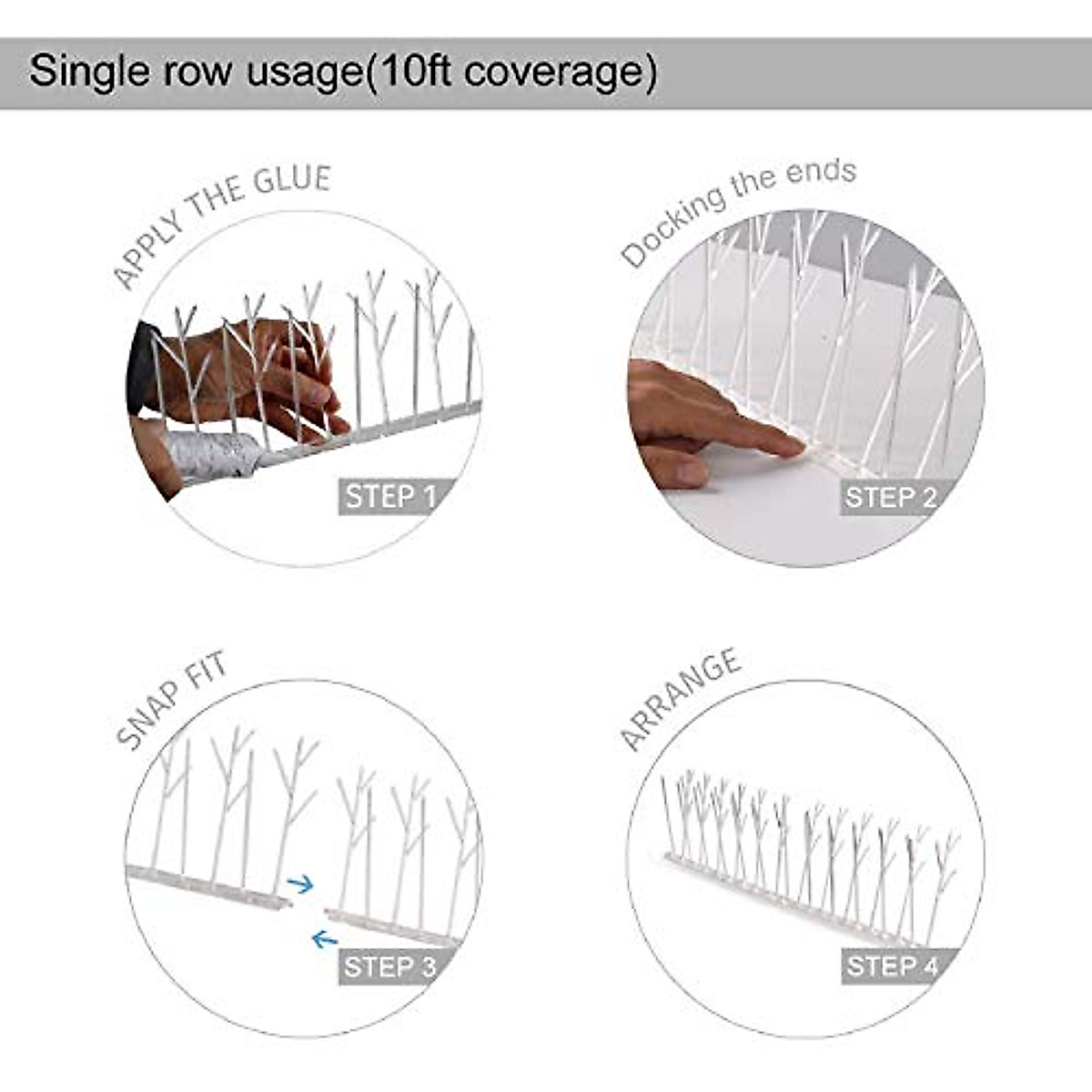 Aspectek Plastic Polycarbonate Bird Spikes Kit with Adhesive Glue, Covers 10 Feet