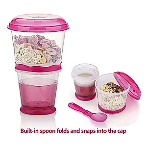 UTOWO Cereal On the Go Cups Travel-To-Go-Food-Containers Storage with Spoon Breakfast Drink-Cups-Portable (Pink)