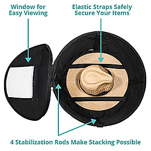 HappiBox Hat Storage Box | Stuffed Animal Toy Storage | Stackable Round Pop-up Container | Travel Hat Boxes for Women & Men | Closet Organizer w Lid | Dust Cover Cowboy Sun Beach Hats (Black, 1 Pack)