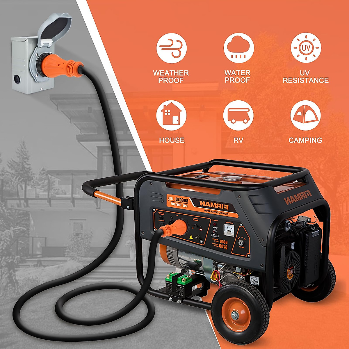 Finderomend 15 ft 50 Amp Generator Cord and Power Inlet Box Combo Kit,125/250 Volts,Generator Power Cord NEMA 14-50P to SS2-50R Extension Cord,for RV Truck Trailer Motorhome