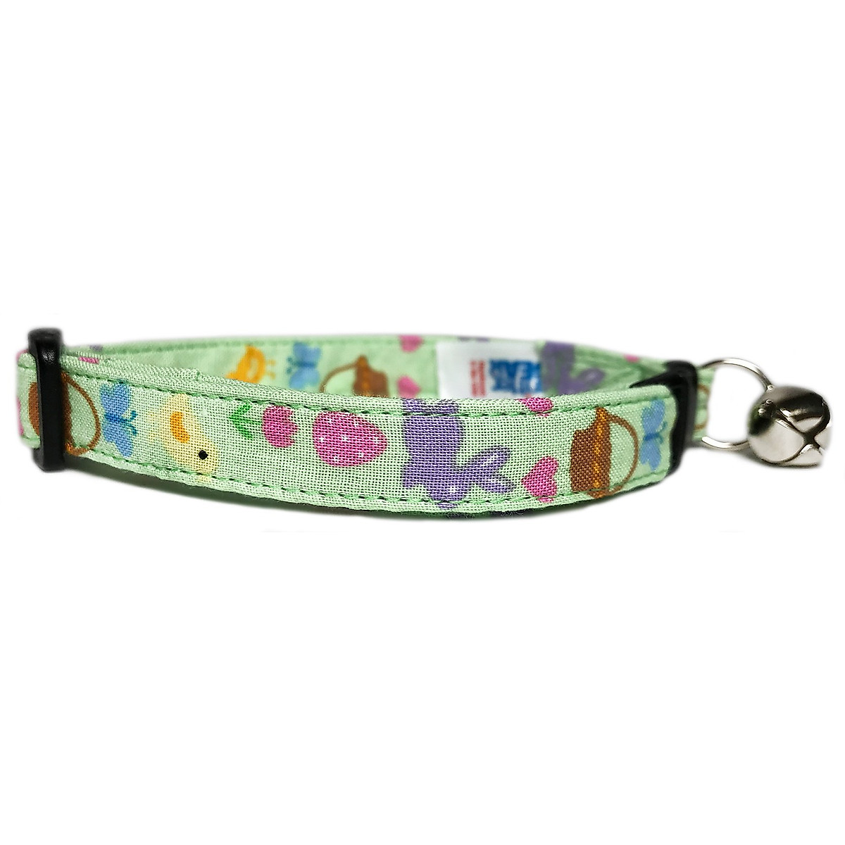 CritterGear Breakaway Cat Collar in Lime Green Easter Bunnies & Chicks (U.S.A. Made)