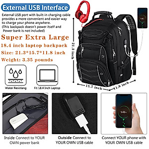 18.4 Laptop Backpack for unisex, 55L Extra Large Gaming Laptops Backpack with USB Charger Port,TSA Friendly Flight Approved and RFID Anti-Theft Pocket