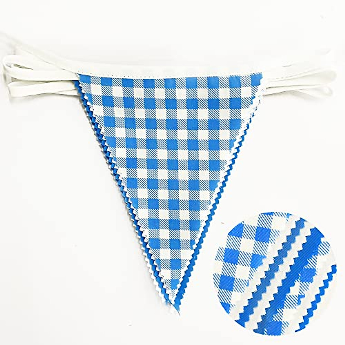 32Ft Blue Party Decorations Blue Buffalo Plaid Checkered White Triangle Flag Gingham Pennant Bunting Fabric Garland for Picnic Racing Car BBQ Birthday Wedding Carnival Party Outdoor Home Garden Decor