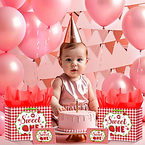 Strawberry 1st Birthday Gift Bag Red Berry Birthday Decorations Large Sweet One Birthday Wrapping Bag with Tissue Paper and Greeting Card for Girl Baby Shower Berry First Birthday Party Supplies