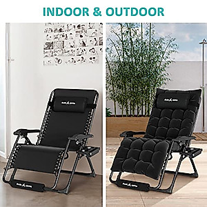 Amopatio Oversized Zero Gravity Chair with Cushion, XL Lounge Chairs for Outside, Folding Reclining Camping Chair for Deck, Yard, Porch, Pool, Black