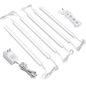 ASOKO Dimmable Led Under Cabinet Lighting for Kitchen - 6 Pcs 12 inches Linkable Led Counter Light Bars, Led Closet Light Daylight White 4500K,DC24V 1360Lumens,20W Led Shelf Lighting (UL Plug)