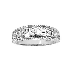 Takar Sterling Silver Diamond Pisces Statement Filigree Rope Band Ring for Men and Women, astrology name Zodiac Ring, Made in USA (Size 9.5)