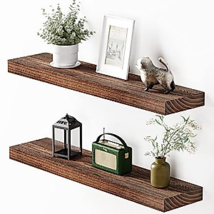 VERTORGAN Floating Shelves, Wood Wall Shelves, Rustic Wall Mounted Floating Shelf with Large Storage for Bedroom Living Room Bathroom Kitchen Office (Set of 2, Brown, 23.6 Inch)
