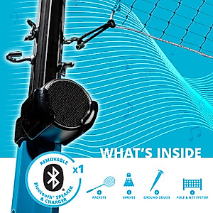 Franklin Sports Bluetooth Badminton - Complete Badminton Set - Bluetooth Speaker - Carry Bag - Includes 4 Badminton Rackets, 2 Birdies, Removable Bluetooth Speaker