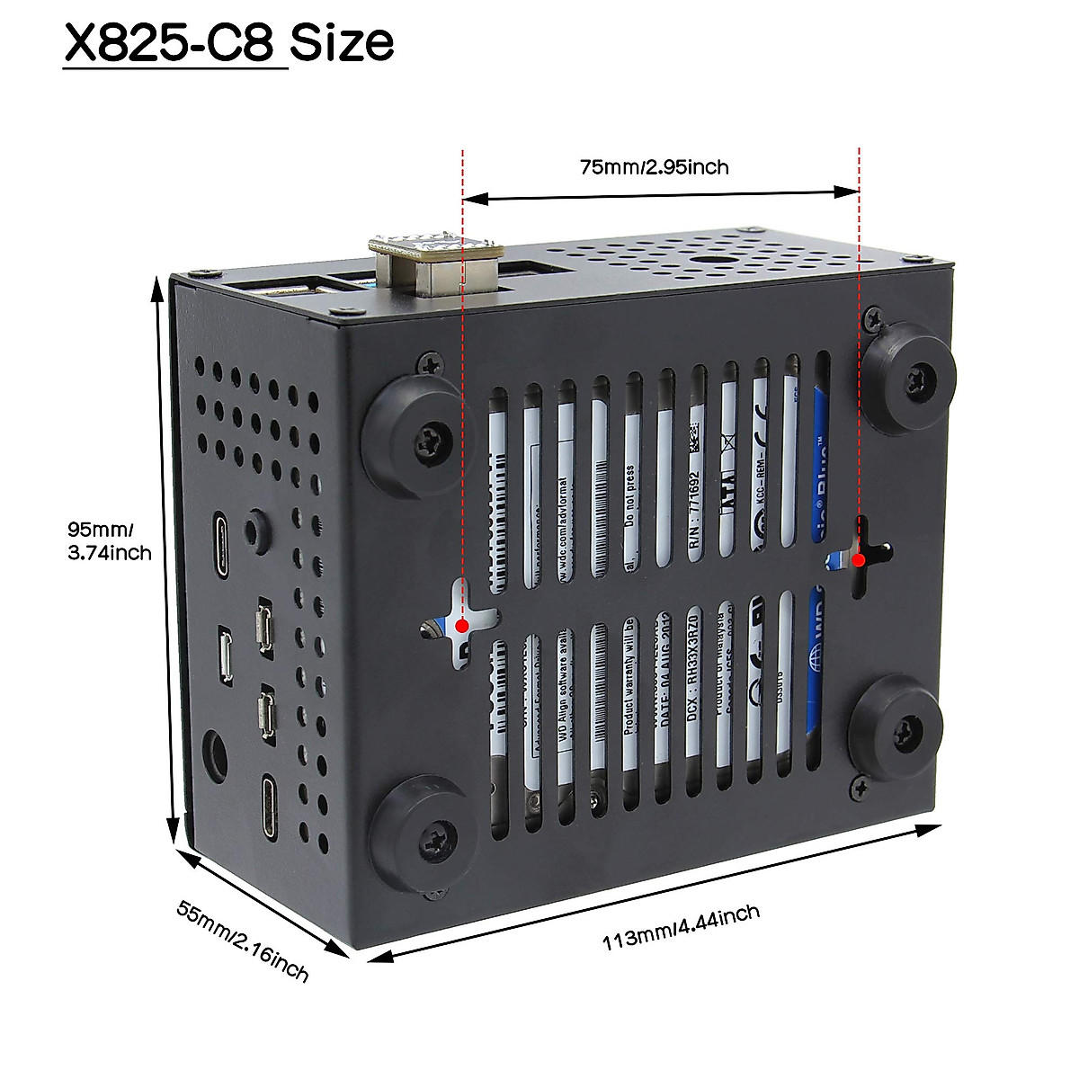 Geekworm X825-C8 (X825 V2.0) Metal Case+Power Switch+Cooling Fan Support X825 V2.0 2.5 inch SATA SSD/HDD Shield & Raspberry Pi 4 Model B & X735 Only(Not Include RPi4&X825 V2.0&X735&PSU&SSD&TF Card)