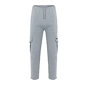 Men's Heavyweight Fleece Cargo Sweatpants Elastic Waist Joggers Baggy Drawstring Sweatpants with Pockets Cargo Pants Trousers