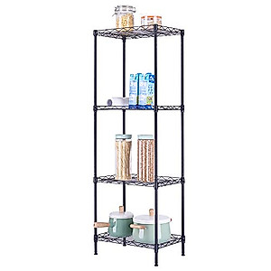 Volowoo 4-Tier Wire Shelving Unit,4 Shelves Unit Metal Storage Rack Durable Organizer Perfect for Pantry Closet Kitchen Laundry Organization,Black