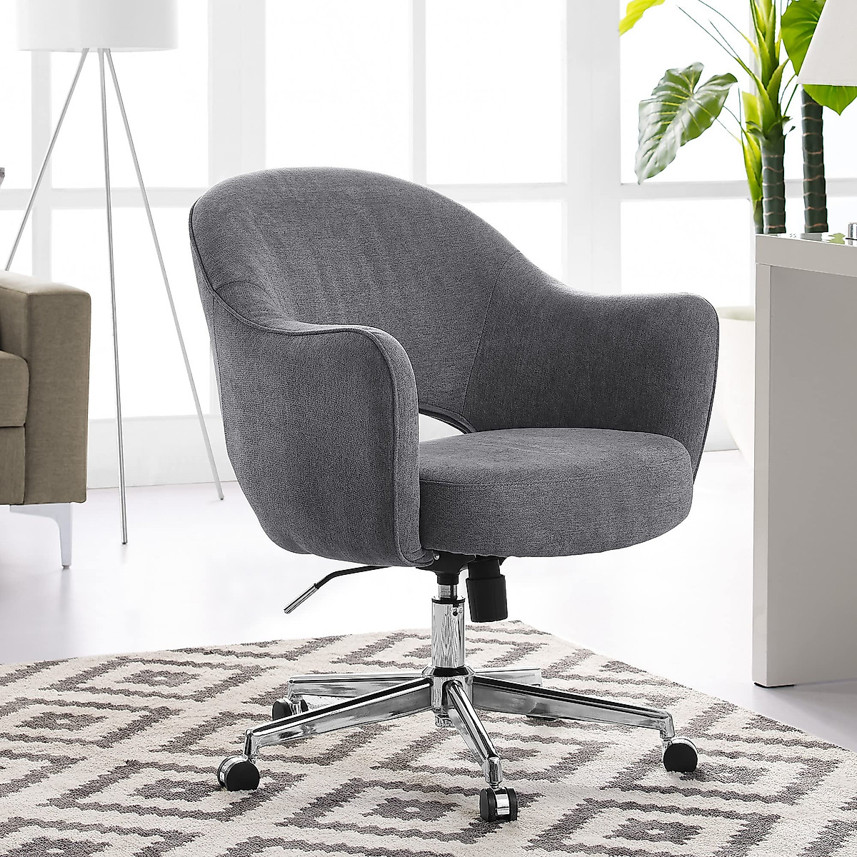 Serta Valetta Office Desk Memory Foam Padding, Midcentury Modern Style, Chrome-Finished Stainless-Steel Base, Home Chair, Gray