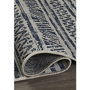 Fab Habitat Outdoor Rug - Waterproof Easy to Clean Stain Resistant - Patio Indoor Outdoor Porch Deck Balcony Entryway - Modern Abstract - Freeport - Blue - 5ft 2in x 7ft 6in
