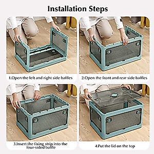 SHAPESHE Plastic Storage Bins with Lids 55L/51QT Collapsible Storage Bins with Front Opening Folding Storage Box Clear Storage Bins with Lids and Wheels Totes for Storage (Blue, 1PACK)