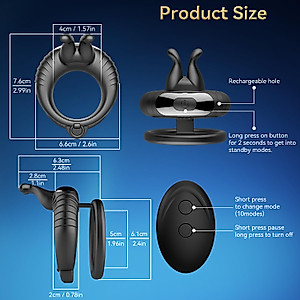 Vibrating Cock Ring Adult Sex Toys with Clitoral Vibrator, Silicone Penis Ring Remote Control Vibrators with 10 Vibration Modes, Waterproof Male Sex Toys for Men Couples Cock Rings Adult Toys
