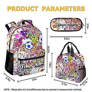 COOPASIA Personalized Soccer Backpack with Lunch Box And Pencil Case, 16 Inch Soccer Theme Bookbag with Adjustable Straps, Lightweight, Durable, Large Capacity, School Backpack for Girls Boys
