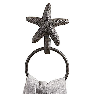 47th & Main Coastal Décor Cast Iron Towel Ring Holder, 4.25" L x 2.75" W x 10" H, Starfish