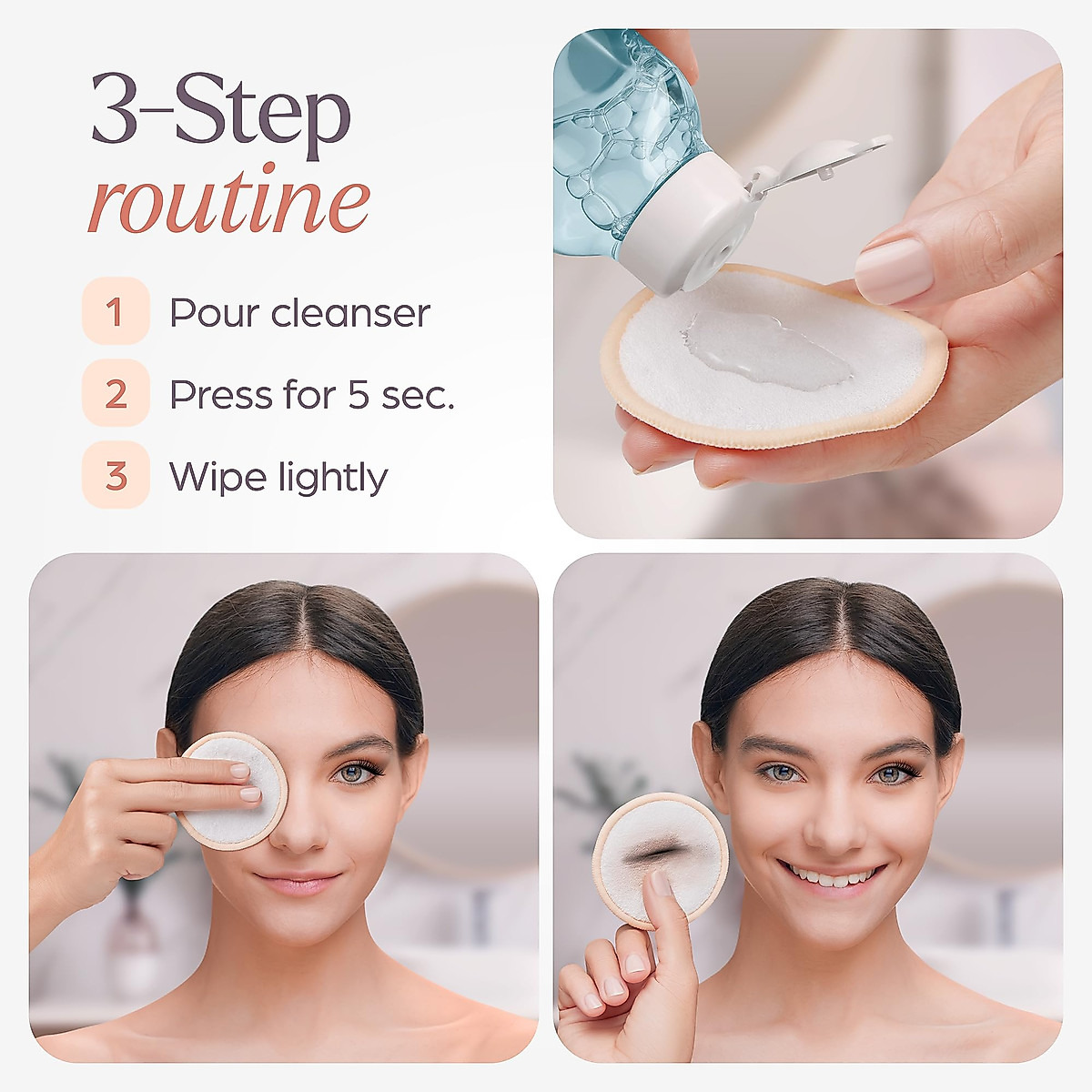 VIVAGO Reusable Cotton Rounds for Face - (20 Pack) Soft Reusable Makeup Remover Pads with Washable Drawstring Laundry Bag & Bamboo Holder - All Skin Type Skincare Set Facial Cleaning Cloth