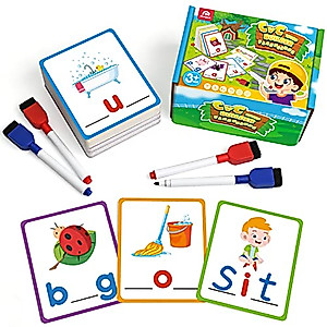 Coogam CVC Sight Words Flashcards, Short Vowel Spelling Game, Preschool Kids Learning Sight Words Supplies, Montessori Educational Writing Reading Toy Gift for 3 4 5 Years Old