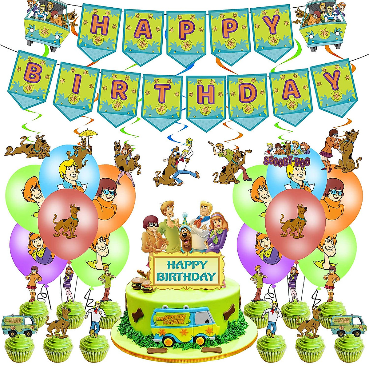 TOYOYO Birthday Party Supplies, Party Decorations Including Birthday Banner, Hanging Swirls, Latex Balloons and Cake Toppers for Theme Birthday Party Decorations