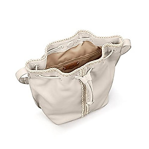 The Sak Womens Ivy Leather Drawstring Bucket, Stone, One Size US
