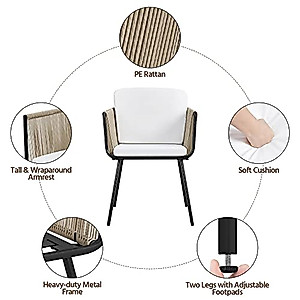 Topeakmart 3 Piece Patio Bistro Set, Outdoor All-Weather Conversation Bistro Set w/ 2 Wide Ergonomic Chairs, Cushions&Glass Top Table for Porch, Backyard, Balcony, Garden