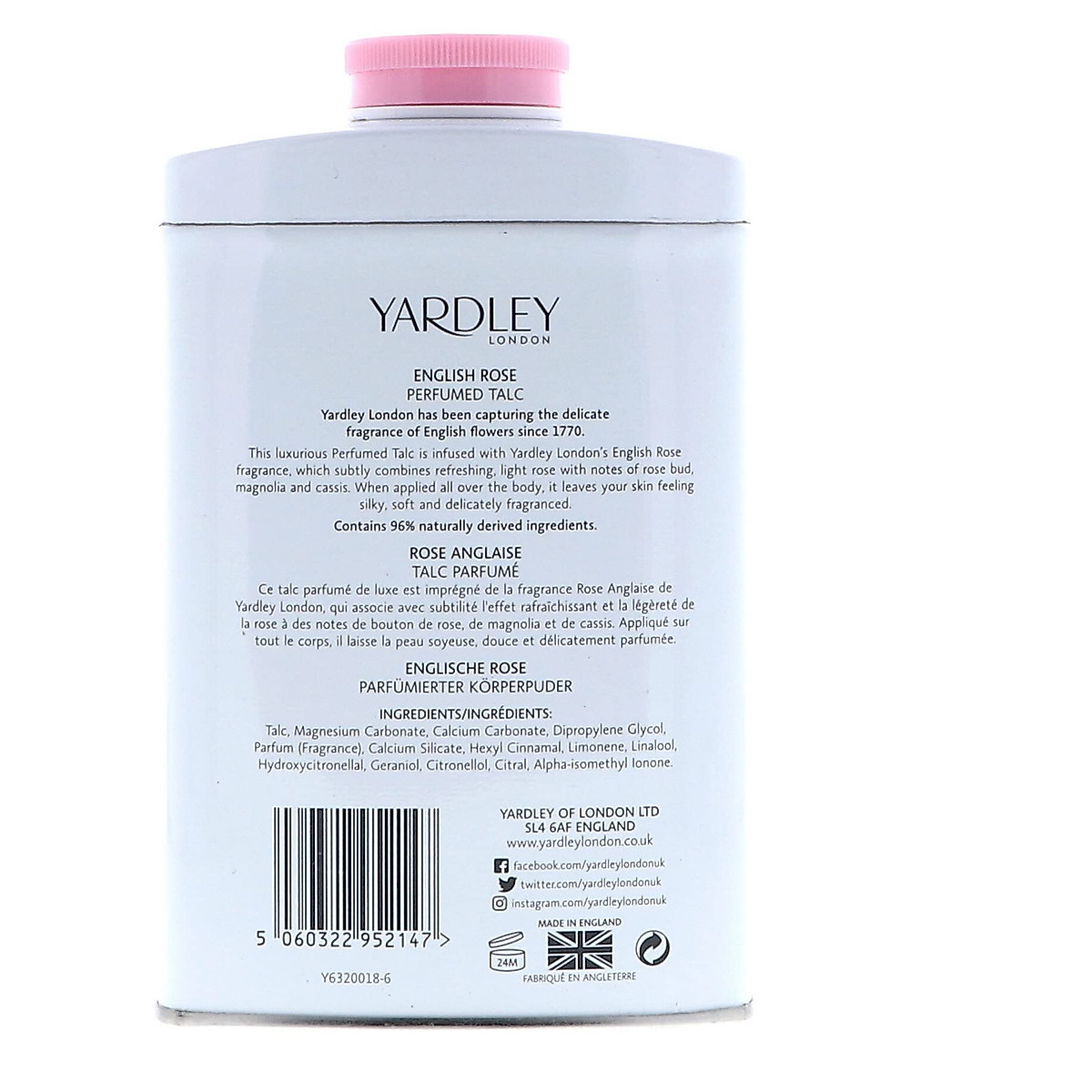 Yardley of London English Rose Perfumed Talc, 7 Oz, Made in England - NEW FORMULA