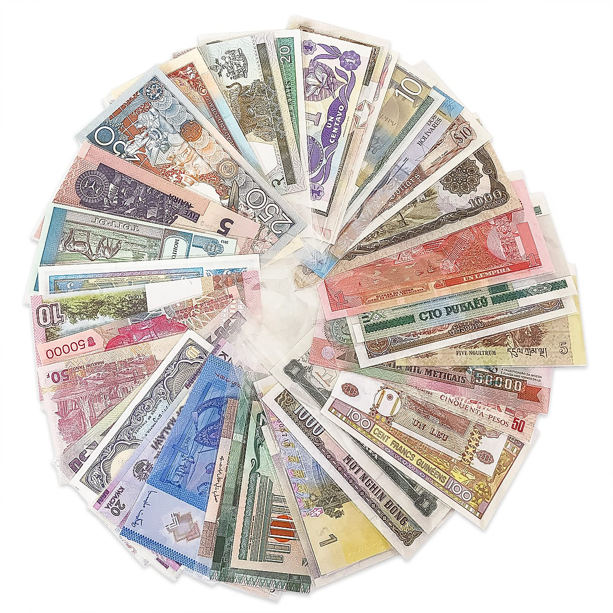 BNCollectibles 50 World Banknotes from 50 Countries – Nice Variety, Expand Your Currency Collection – Authentic, Uncirculated, Suitable for Collectors
