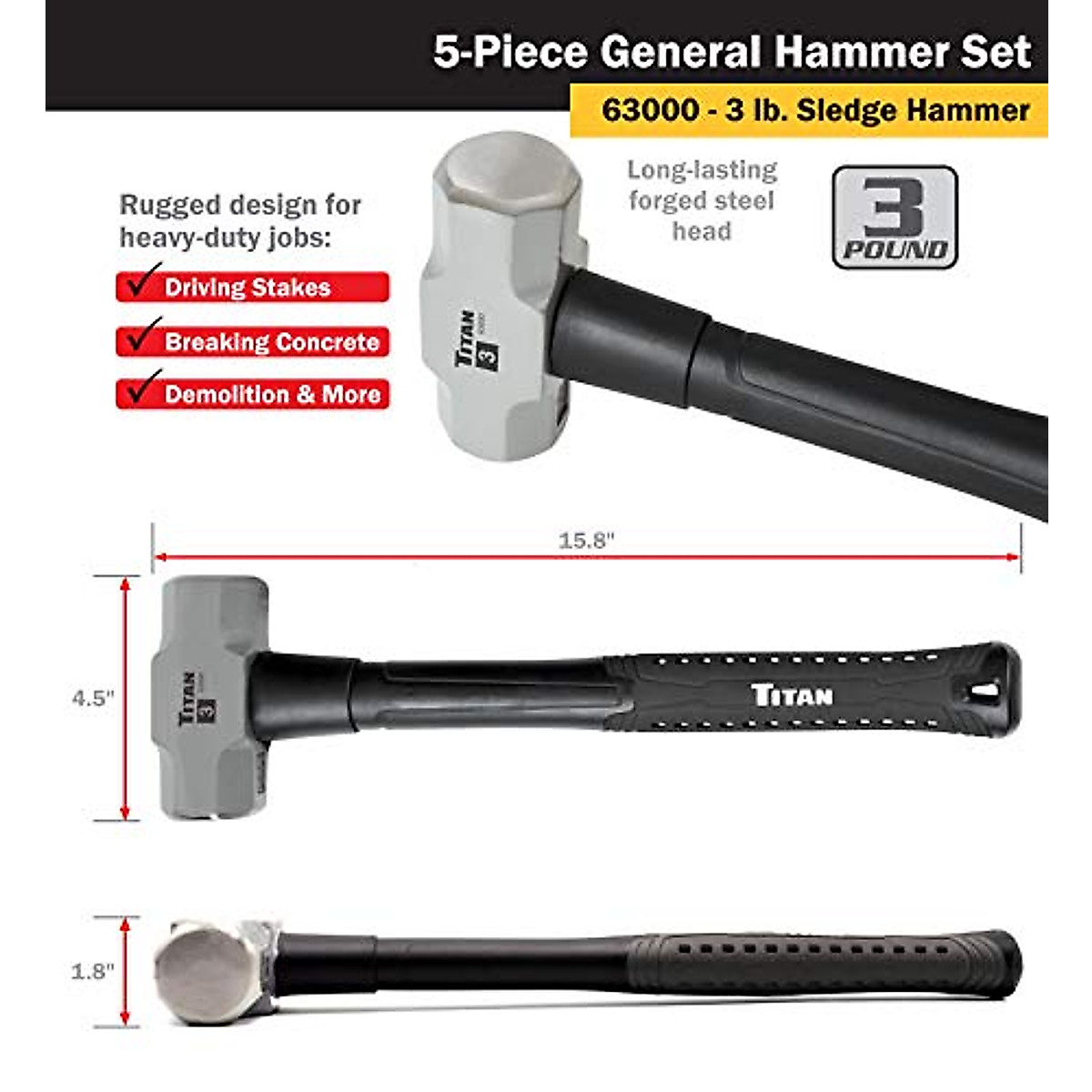 Titan 63125 5-Piece Hammer Set