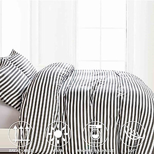 Nanko White and Grey Striped Queen Size Comforter Set, Print Pattern Soft Reversible Down Alternative Quilted Duvet Insert Bed Sets, Bedding Sets in a Bag for Women Men Teen, 88 x 90 Bed Sets Gray