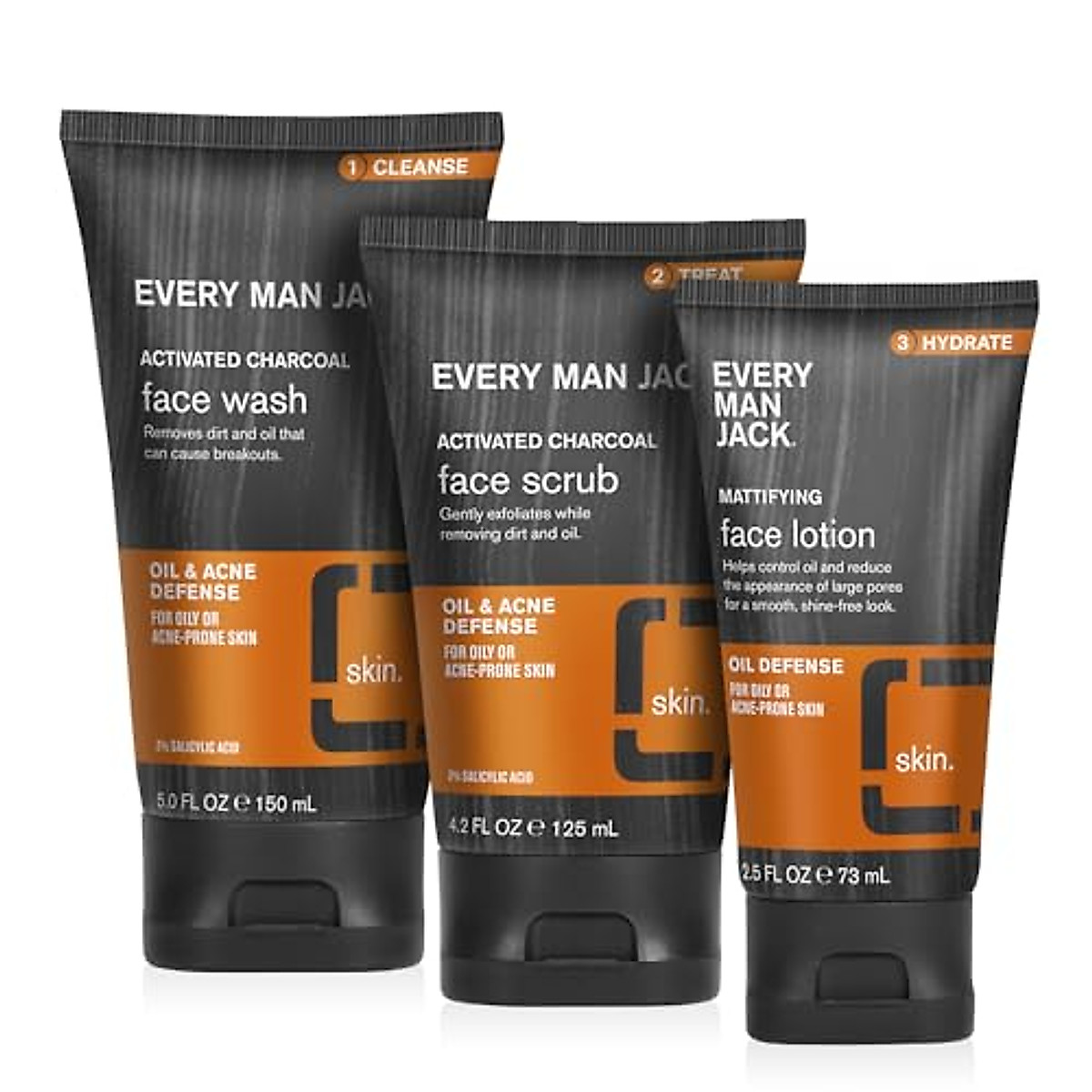 Every Man Jack Activated Charcoal Oil and Acne Defense Face Scrub for Men - Exfoliate Away Dry, Dead Skin, and Deep Clean to Remove Dirt and Oil with Natural Jojoba Beads - 4.2oz - 2pack