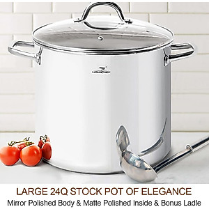 HOMICHEF 24 Quart Large Nickel-Free Stainless Steel Stock Pot With Lid - Polished Heavy Duty Induction Soup Pot