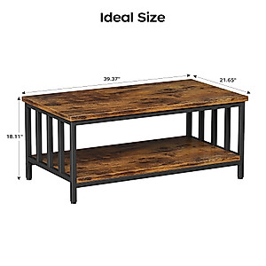 Homeiju Coffee Table for Living Room, Farmhouse Living Room Table with Slatted Sides Frame for Home Office, Apartment, 39 inch Rustic Black and Brown