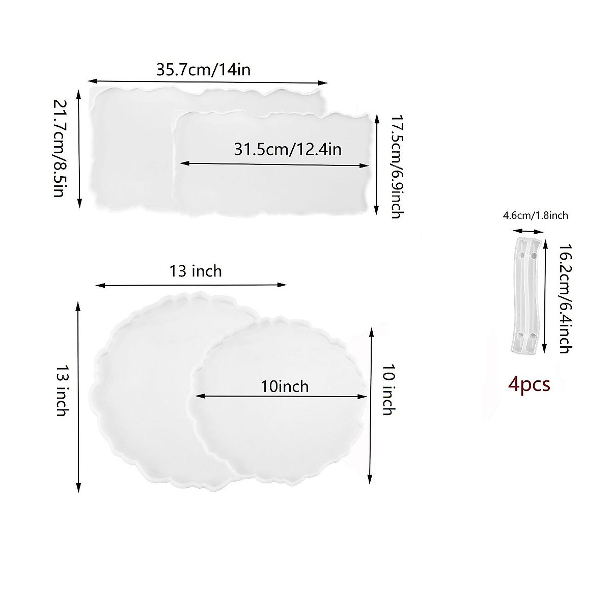 4pcs Large Silicone Tray Molds with Handles Molds Irregular Round Tray Resin Mold 14 Inches Irregular Geode Tray Plates Mold Handles Silicone Molds for Resin Casting (4 Tray Mold + 4 Handle Mold)