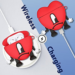 Ulirath Cute Heart Bunny for AirPods1/2 Case Un Verano Sin Ti Silicone Cartoon Kawaii Cases for Apple AirPod Air Pods 2nd/1st Cover Cool Fun Funny Unique Design Skin Coves for Girls Girly Boys