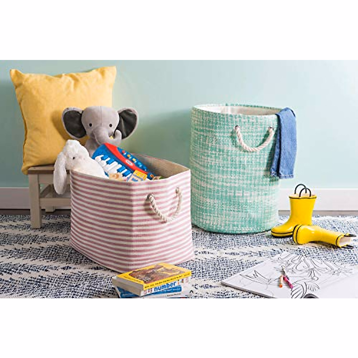 DII Woven Paper Storage Bin, Tweed, Aqua, Large