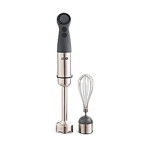 Dash Chef Series Immersion Hand Blender, 5 Speed Stick Blender with Stainless Steel Blades, Whisk Attachment and Recipe Guide – Cool Grey