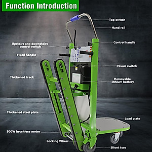 NPLJIKE Electric Stair Climbing Hand Trucks Cart Easy Up/Down with Solid Rubber Tires, 1200 W 880lb Max Load for Moving Warehouse Logistics Distribution 24Ah (Green Rubber Tracks)